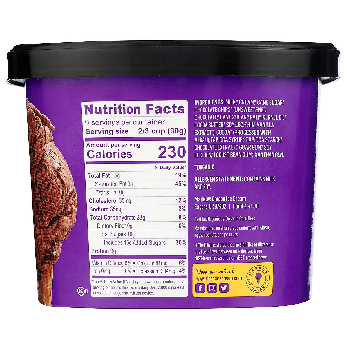 Alden's, Organic Chocolate Chocolate Chip Ice Cream, 48 oz (Frozen)