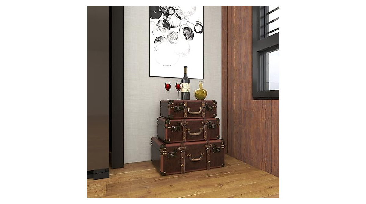 Deco 79 Vintage Faux Leather Trunk Set - Large Decorative Boxes
