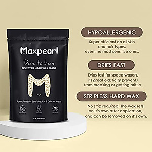 Wax Beads for Facial Hair Removal, Maxpearl 1LB Hypoallergenic Hard Wax Beans with Natural Ingredients for Sensitive Skin, Eyebrows, Upper Lip, Chin, Sideburns, Neck & More