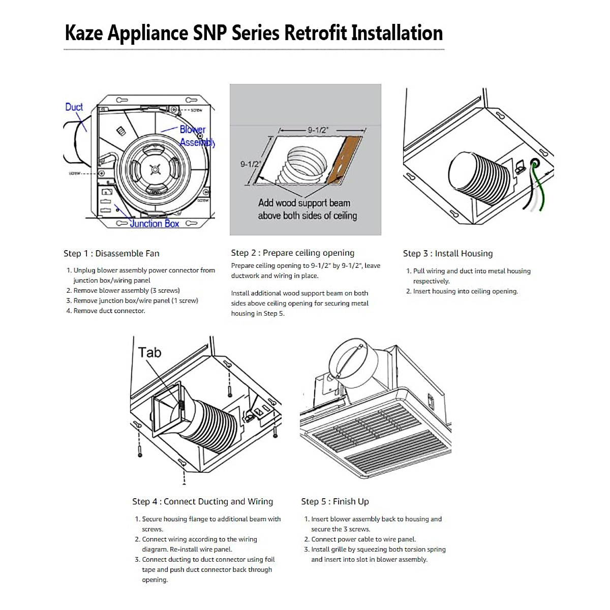 KAZE APPLIANCE SNP100 | 100 CFM | 0.8 Sone | No Attic Access Required Bathroom Ventilation Exhaust Extractor Fan