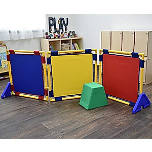 Children's Factory Square PlayPanels Set-3, CF900-507, Rd-Yel-Bl, Kids Room Dividers, Free-Standing Classroom, Daycare and Preschool Partition Screens