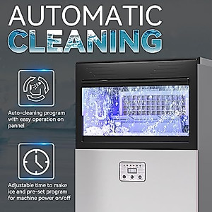 YITAHOME 200 LBS Commercial Ice Maker Machine Under Counter, Large Free Standing Ice Maker Undercounter for Home Bar Restaurants Bar with 48LBS Storage Bin Stainless Steel Ice Scoop Ice Bucket