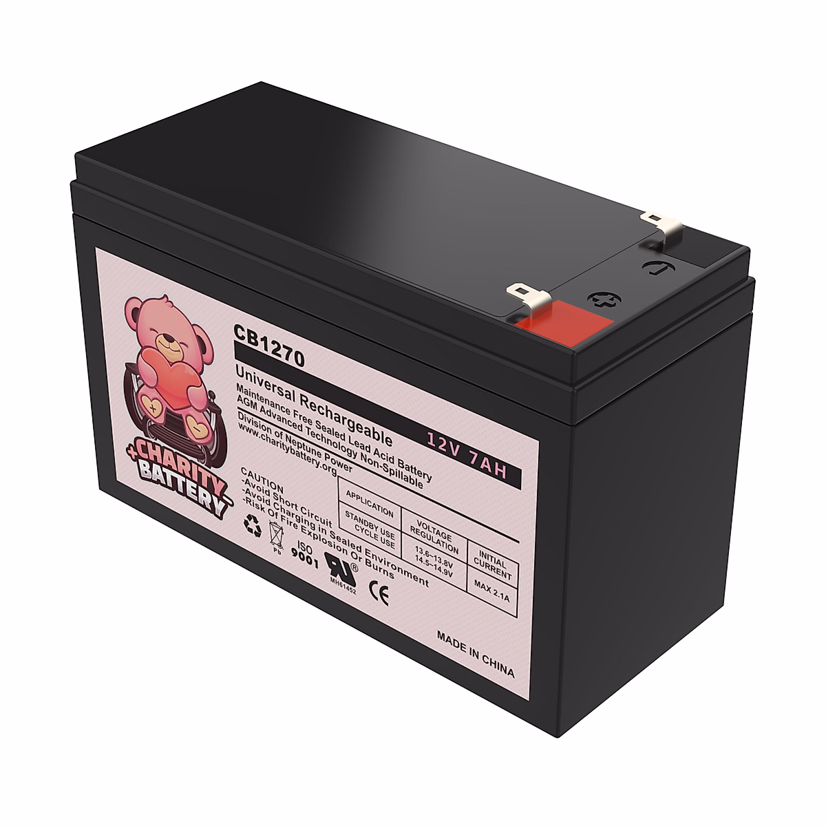 Charity Battery 12V 7Ah CB1270 Rechargeable SLA Sealed Lead Acid Replacement Battery