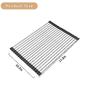 MGahyi Roll Up Dish Drying Rack, Over The Sink Drying Rack, Multipurpose 304 Stainless Steel Silicone Wrapped Steel Roll-Up , Folding Dish Rack for Kitchen Sink （Black, 17.3" x 13" ）