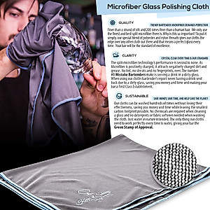 Trendy Bartender Toast to Perfection Microfiber Glass Polishing Lint-Free Cloth for Spotless Shine and a Residue-Free Finish - Pack of 2-25x20 inch - Grey