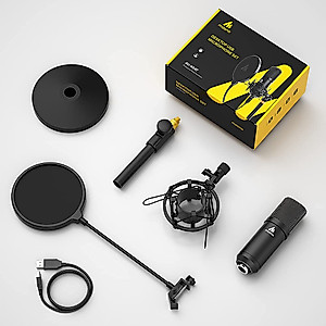 MAONO AU-A04T USB Microphone with AU-MH601 Studio Monitor Headphones Bundle Streaming Podcasting Pack Plug and Play for Computer, YouTube, Music