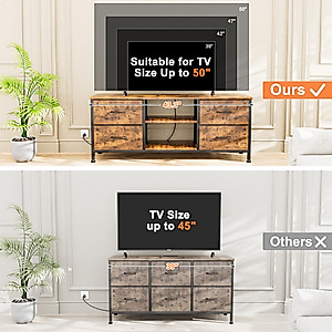 Lulive Dresser TV Stand, Wide Dressers & Chests of Drawers with Charging Station & 4 Drawers Storage for 50 inch TV, Media Console Sofa Table for Bedroom, Living Room (Rustic Brown)