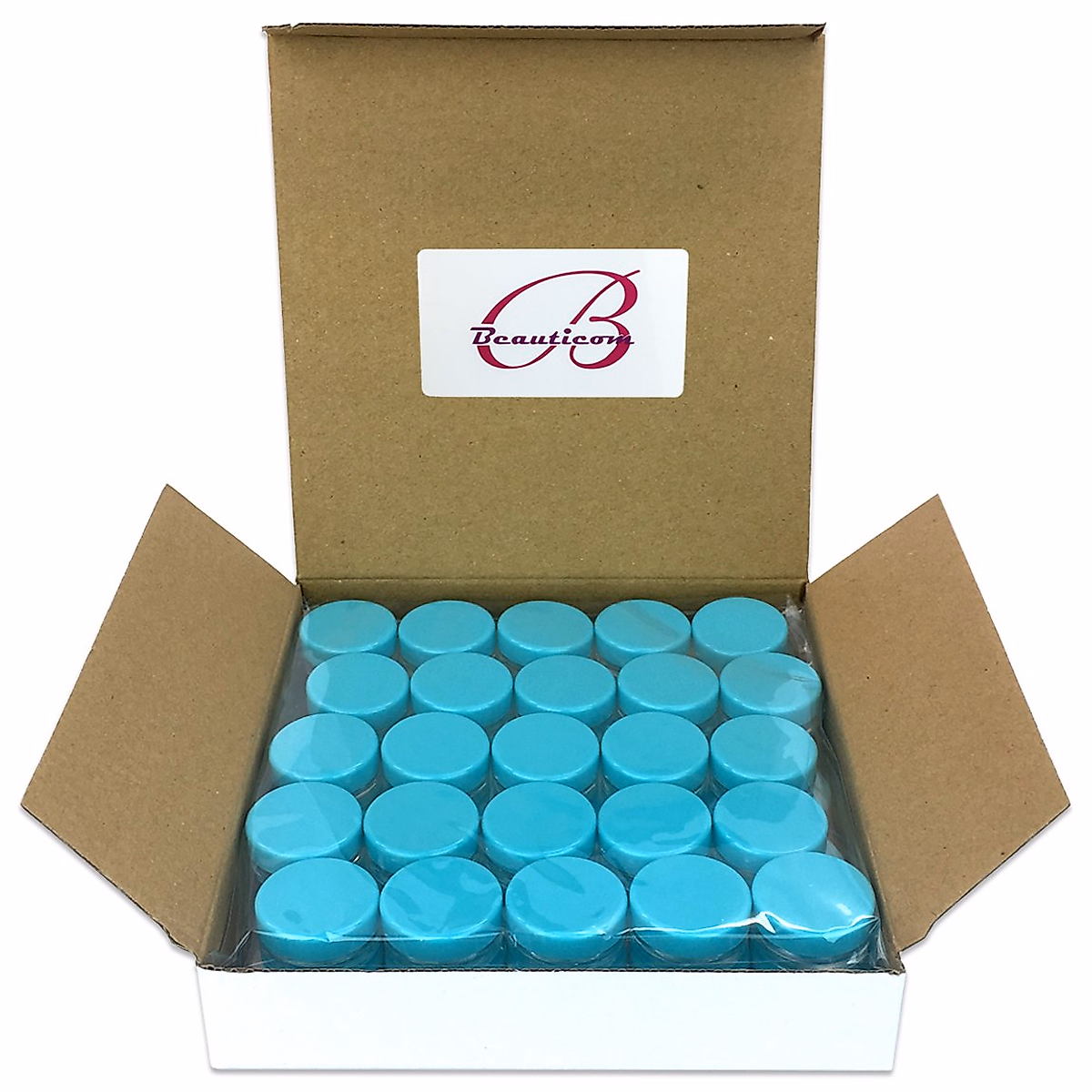 Beauticom (200 Pieces Jars + Lid) 3G/3ML Round Clear Jars with TEAL Sky Blue Screw Cap Lids for Scrubs, Oils, Toner, Salves, Creams, Lotions, Makeup Samples, Lip Balms - BPA Free
