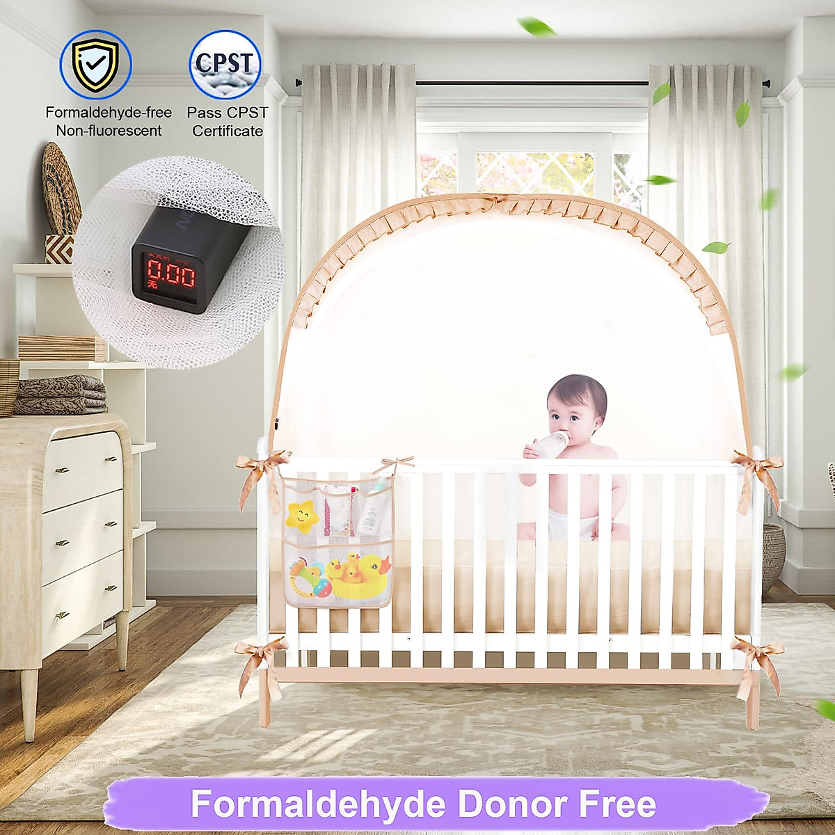 Safety Crib Tent Crib Net to Keep Baby in and Keep Baby from Climbing Out Portable Pop up Baby Tent Good for Girls Travel