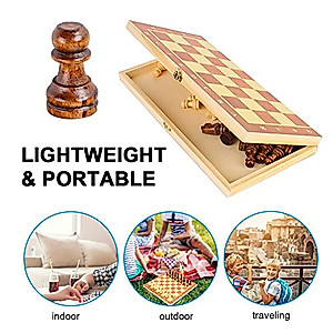 Dilwe Chess Set, Portable Wooden Travel Magnetic Chess Set Chess Board Folding for Kids Adults Family Outdoor Chess Game