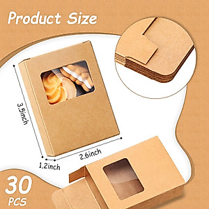 30 Pieces Soap Packaging Boxes Paper Soap Box Kraft Soap Box with Window Rectangle Window Gift Box for Homemade Soap Making Supplies Party Favor Treats Wrapping Packaging, 3.5 x 2.6 x 1.2 Inch (Brown)