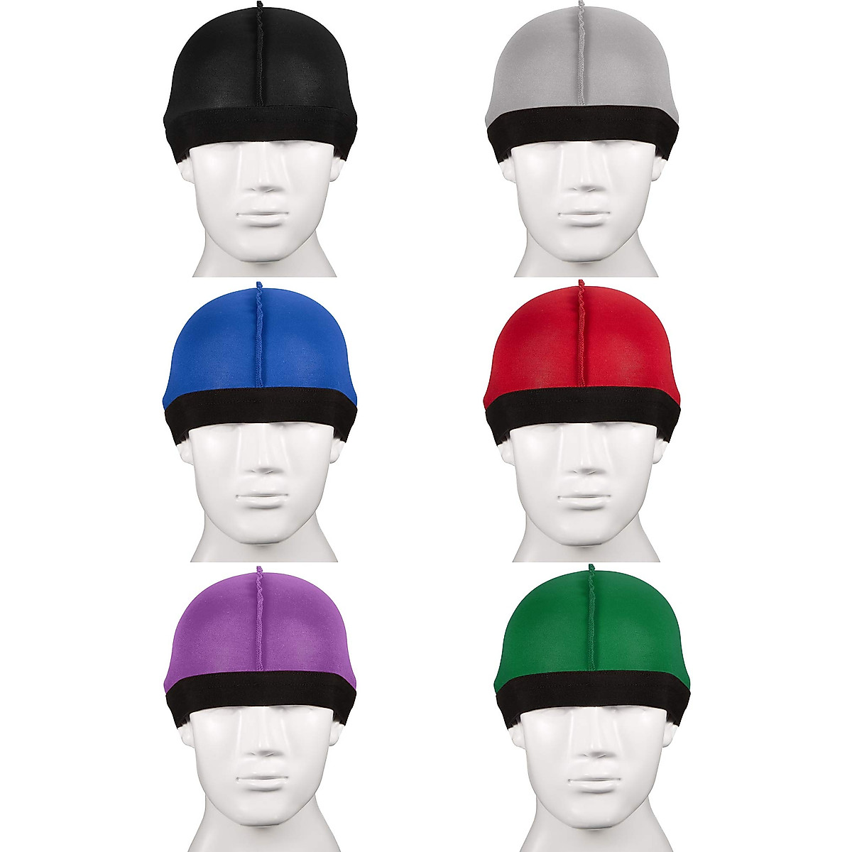 6 Pieces Silky Wave Caps for Men Kids 360 Wave Durag Cap Elastic Wave Velvet Hat (Black, Silver, Red, Green, Purple, Blue)