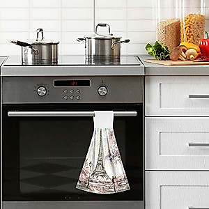 Alaza 2 Pcs Kitchen Towel, Street Cherry Blossom Paris Eiffel Tower Oil Painting Art Absorbent Towel Hanging Towel Hand Towel