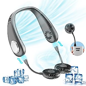 TFNN Portable Neck Fan, 9000mAh Hand Free Neck Fan, Neck Fan Air Conditioner, Bladeless Cooling Personal Neck Fan with 4 Air Outlet 3 speed for Travel, Camping, Yard Work, White