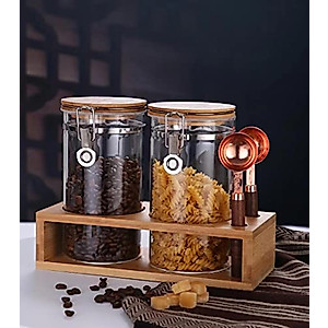 Glass Coffee Containers with Airtight Bamboo Lids & Shelf,Set of 2- 35oz Ground Coffee Canister Set With 2 Measuring Spoons, Coffe Bean Storage BPA Free Coffe Jar Glass Food Storage Jars Tea, Sugar,