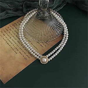 Layered Bohemian Imitation Pearl Rhinestone Beaded Chain Choker Necklace Vintage Adjustable Clavicle Collar Chain Necklace for Women Birthday Party CostumeJewelry Gift-B gold