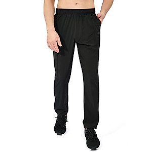 MELOO Men's Lightweight Sweatpants Joggers - Water Resistant Athletic Track Pockets Pants Running, Hiking, Workout Black Size XL