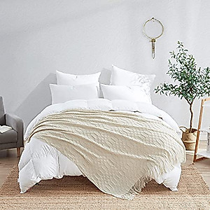 MOLLY ROCKY 100% Acrylic Knitted Throw Blanket Textured Solid Soft Decorative Throw for Sofa,Couch,Bed,50x60 Inch,Beige