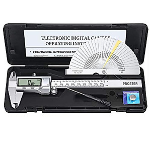 Proster Digital Vernier Caliper 6inch/150mm + 32 Feeler Gauges Dial Calipers Electronic Caliper Fractions/Inch/Metric Calipers Measuring Tool for Length Width Depth Inner/Outer Diameter