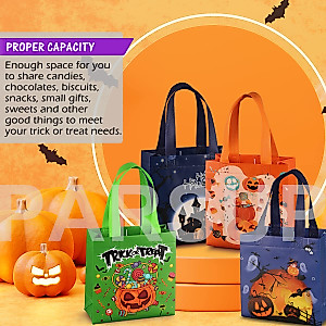 PARSUP 8PCS Halloween Trick or Treat Bags, Halloween Tote Bags with Handles, Gift Bags, Multifunctional Non-Woven Halloween Bags for Gifts Wrapping, Halloween Party Supplies, 7.9"×7.9"×3.15"