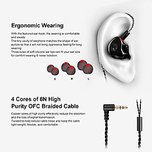 in-Ear Monitor Headphones in Ear Earbuds Earbuds Wired Earphone Dual Drivers Headphone with MMCX Detachable Cables,Noise-Isolating Earbud for Musicians Sweatproof Headphone (Black, with Mic)