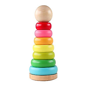 GEMEM Stacking Rings Toy Wooden Rainbow Stacker Toddler Learning Toys for 18 Months 2 Year Old Baby Boys Girls Non-Toxic