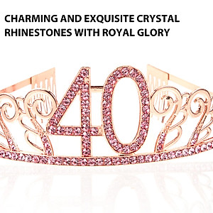FRCOLOR 40th Birthday Tiara Crystal Rhinestone Crown Princess Crown and Tiaras for Women(Rose Gold)