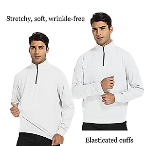 DEOLAX Mens Quarter Zip Pullover Solid 1/4 Zip Pullover Mens Athletic Long Sleeve Sweatshirt Mock Neck Golf Shirts for Men White