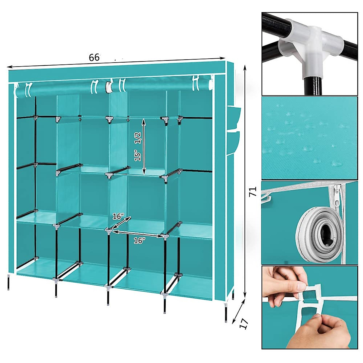 YUFENGZHE Wardrobe Storage Closet Clothes Portable Organizer Closets Shelf (Sky Blue)