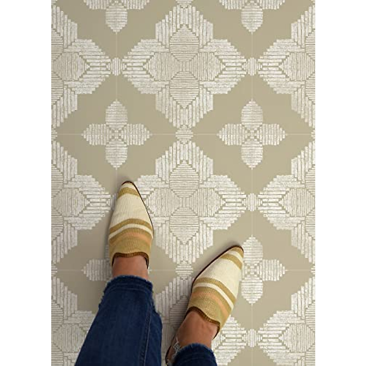 FloorPops Sullivan Peel & Stick Floor Tiles, Cream
