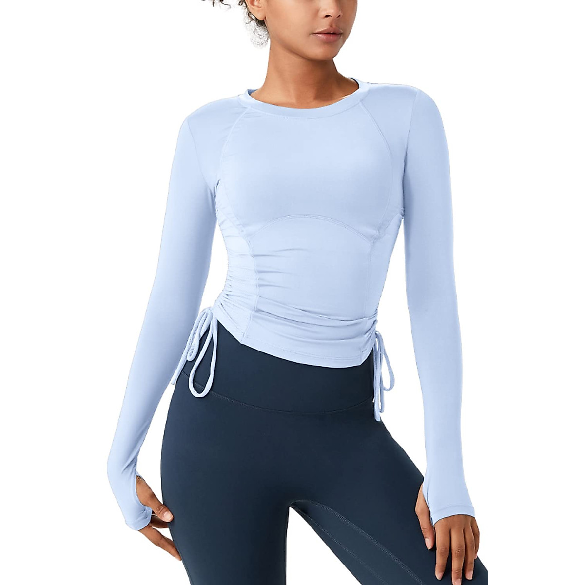 Almaree Workout Tops for Women Long Sleeve Womens Workout Tops Athletic Shirts Women S Light Blue