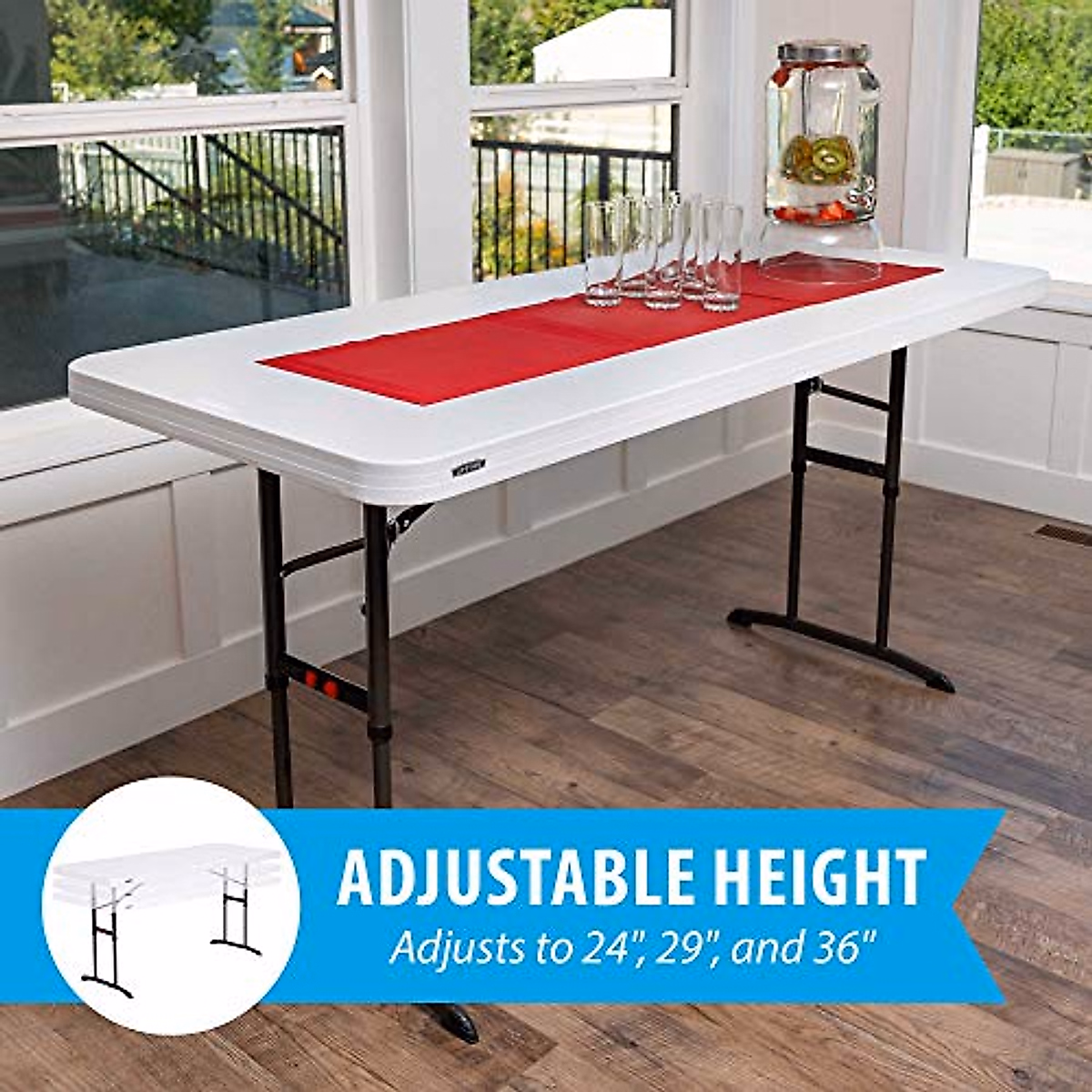 Lifetime 80752 Commercial Adjustable Height Folding Table, 6-Foot, White Granite