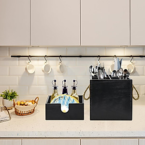 Updesign Silverware Caddy with Drawer, Flatware Organizer for Kitchen Countertop, Utensil Holder with Napkin Holder, Multifunctional Kitchen Cutlery Organizer for Forks, Knives, Spoons, Napkins, Cups