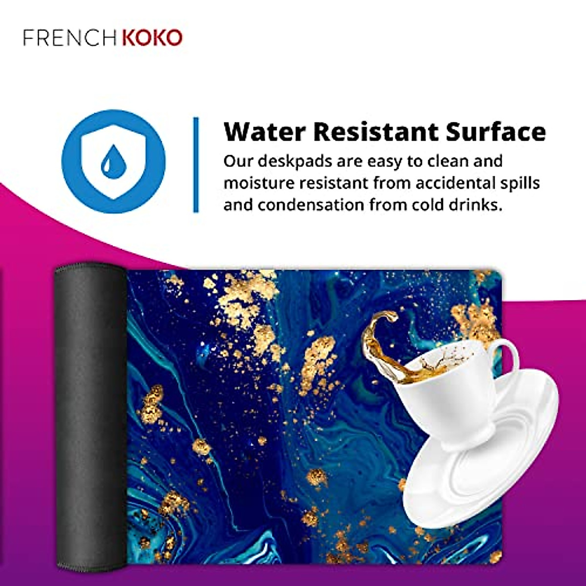 French Koko Large Mouse Pad, Long Desk Mat Keyboard Pad Desktop Accessories Home School College Decor Supplies Pretty Mousepad Big Computer Office Essentials Women Girls XL Cute Modern Marble