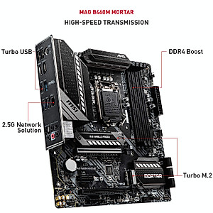 MSI MAG B460M Mortar Gaming Motherboard (mATX, 10th Gen Intel Core, LGA 1200 Socket, DDR4, CFX, Dual M.2 Slots, USB 3.2 Gen 1, 2.5G LAN, DP/HDMI)