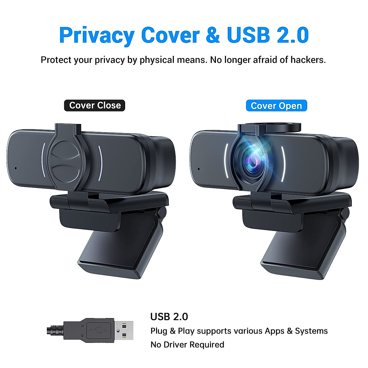 Webcam, Webcam with Microphone, 2022 New Version USB Webcams with 3D Denoising and Automatic Gain, Plug & Play 1080p Webcams for Video Calling, Online Classes &Video Conference
