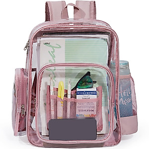 Jusdot Clear Backpack Heavy Duty PVC Transparent Backpacks for School, Workplace, Rose Gold