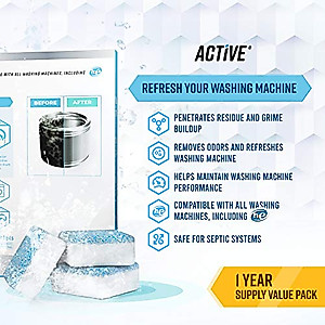 Washing Machine Cleaner Descaler 24 Pack - Deep Cleaning Tablets For HE Front Loader & Top Load Washer, Septic Safe Eco-Friendly Deodorizer, Clean Inside Drum and Laundry Tub Seal - 12 Month Supply