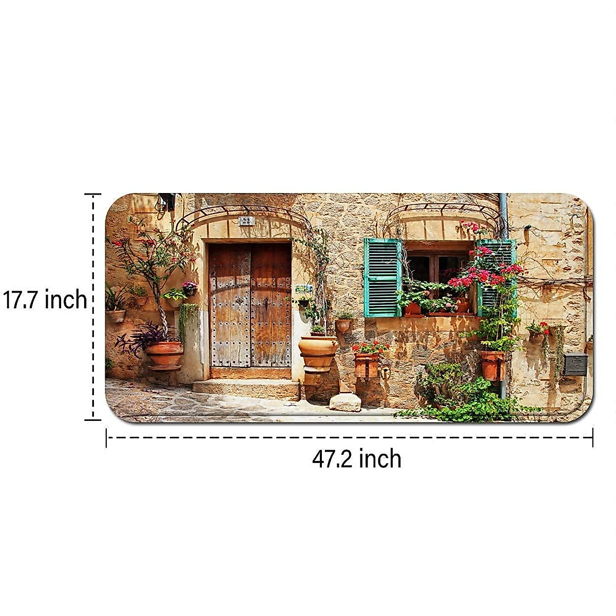 Home Decor Memory Foam Anti-Fatigue Kitchen Floor Mat,Streets of Old Mediterranean Towns Provence Landscape Flower Door Windows,Comfort Standing Area Rug Carpet Non Slip,47.2" x 17.7"