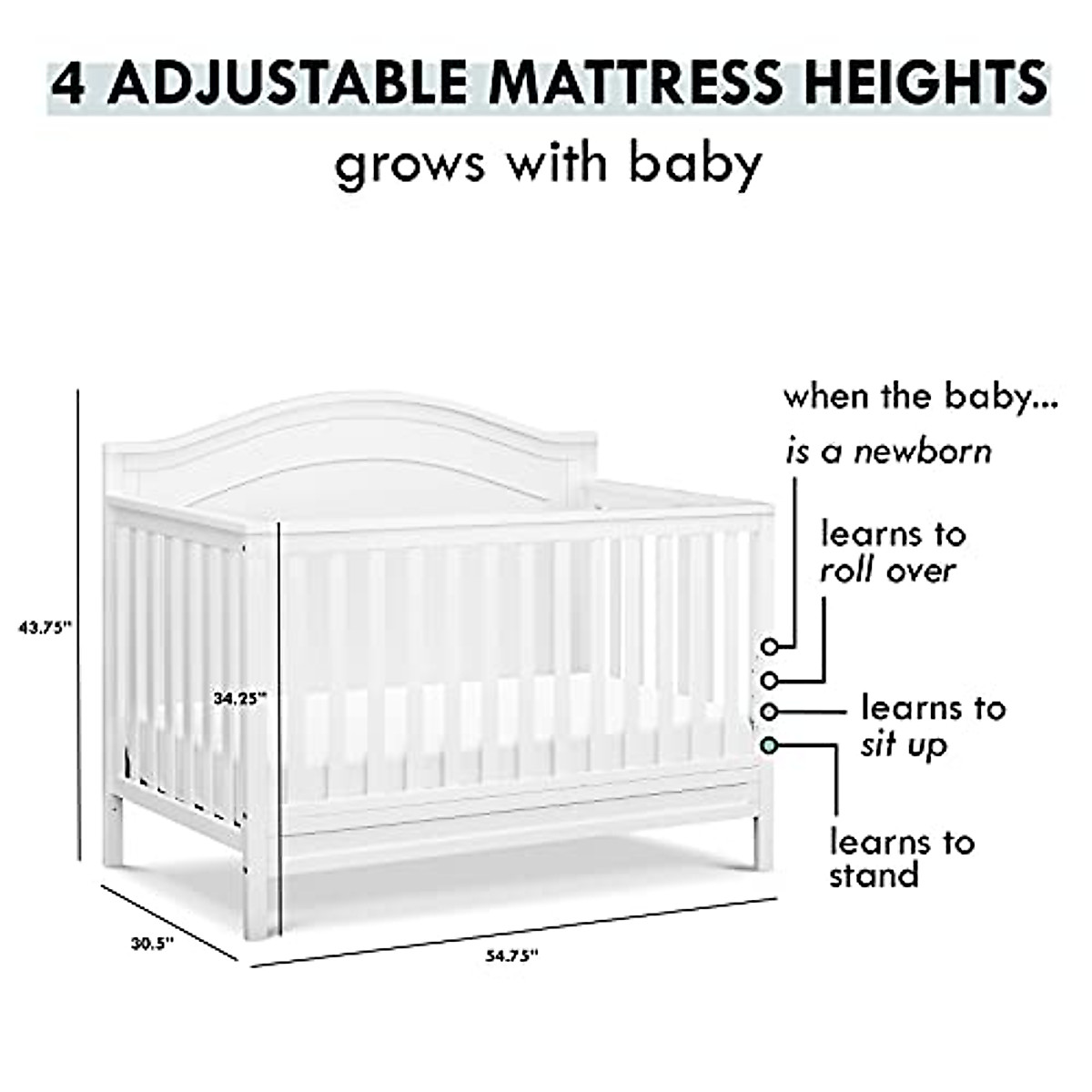 DaVinci Charlie 4-in-1 Convertible Crib in White, Greenguard Gold Certified