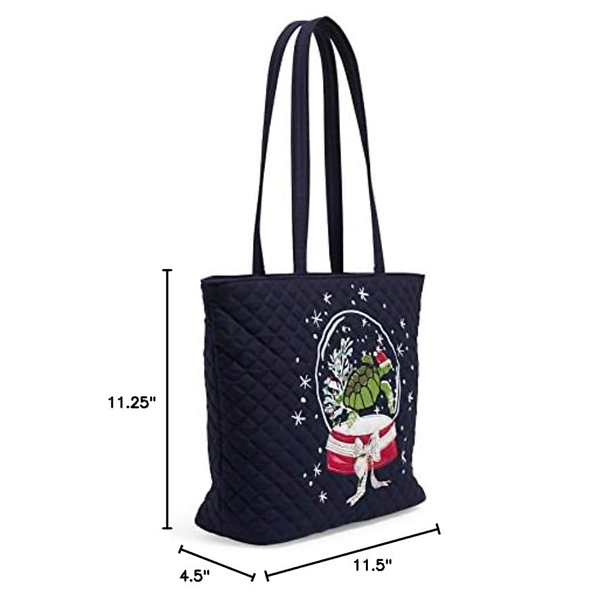 Vera Bradley Women's Cotton Small Vera Tote Bag, Santa Turtle - Recycled Cotton, One Size