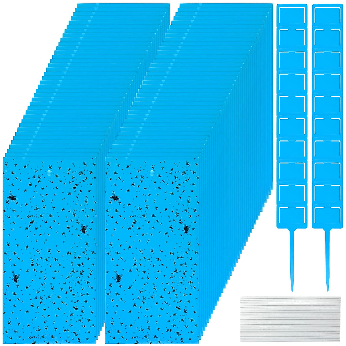 220 Pcs Double Sided Sticky Traps Gnat Killer for Flying Plant Insect Indoor Outdoor Such as Fungus Gnats, Whiteflies, Aphids, Include 200 Twist Ties and 20 Holders, 7.9 x 4 Inches (Blue)