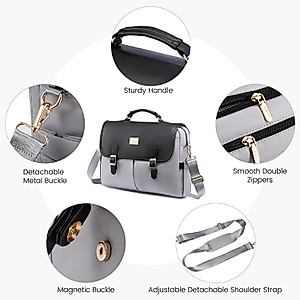 LOVEVOOK Laptop Bag for Women, 15.6 inch Large Capacity Computer Briefcase Sleeve Case, Messenger Shoulder Bag Office Business Work Purse Tote Bags for Women Travel Gifts, Black-grey