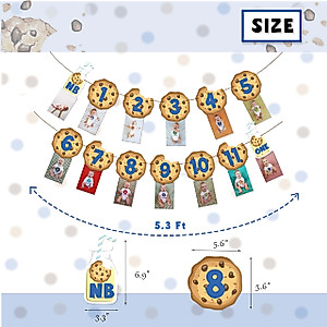 Cookies Milk Monthly Photo Banner, Cookies and Monster Theme Baby 12 Month Photo Prop Monthly Milestone Bunting Garland 1st Birthday Party Decoration