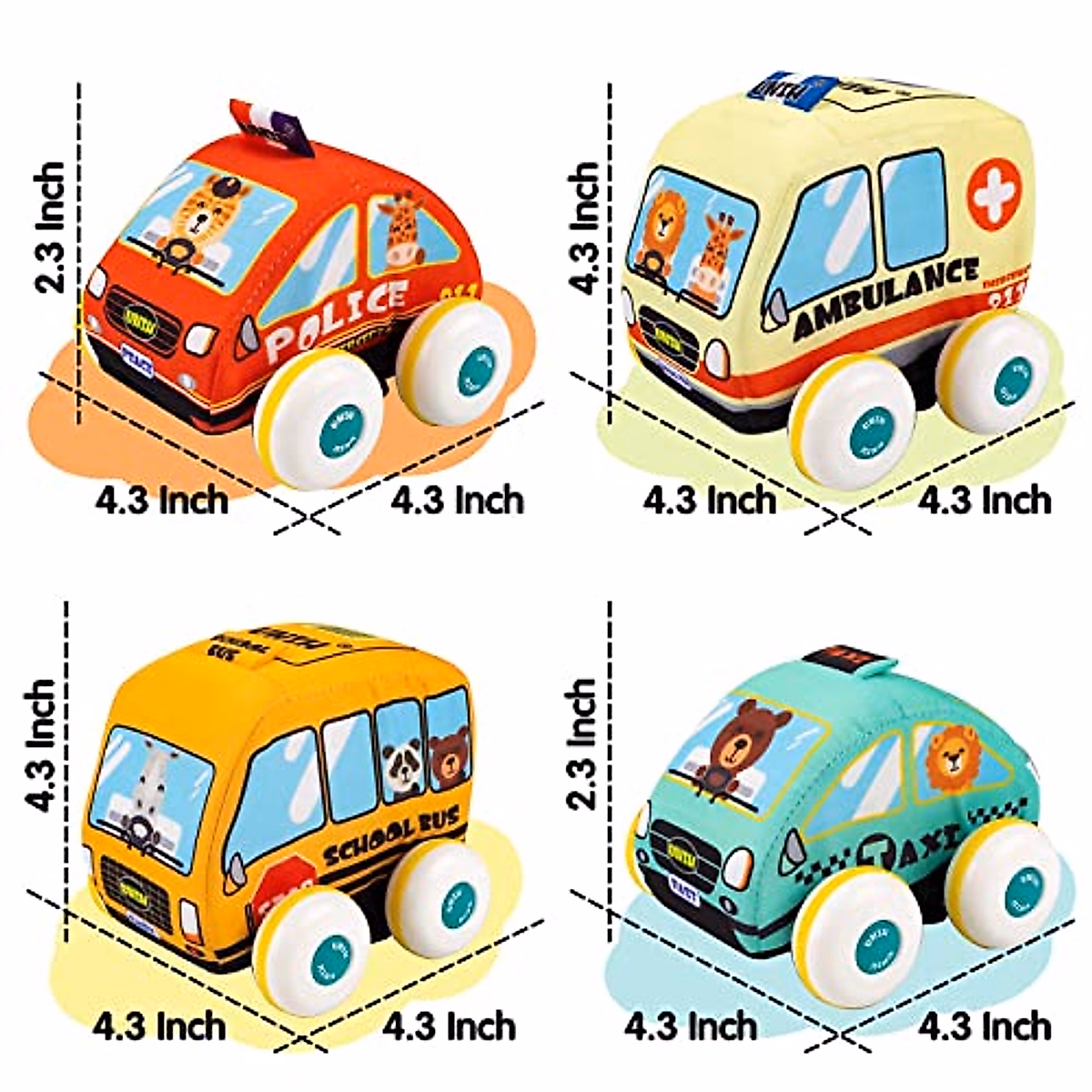 UNIH Car Toys for 1 Year Old Boy, Soft Baby Toys Set Pull Back Vehicle Car Set Birthday Gifts Toys for Baby Toddlers Age 1 2 3 Year Old