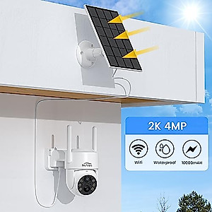 NUFEBS Security Camera 2K/4MP Wireless Outdoor with Solar Panel 355°PTZ 2.4G WiFi Waterproof Surveillance Motion Dection Spotlight/Siren, Color Night Vision，2 Way Audio，SD Card Slot/Clound (White)