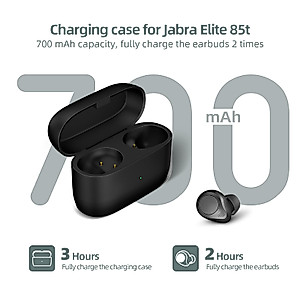 GroTawel Charging Case Replacement Compatible with Jabra Elite 85t, Charger Cradle with 700mAh Built-in Battery and Power Protection (Earbuds not Included, Black)