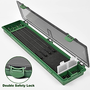 Luroad Stiff Hair Rig Tackle Box, Carp Fishing Storage Box Rig Board with 4pcs Hair Rigs, 12pcs Pins and 10pcs Barbed Fishing Hook in Rig Storage Box