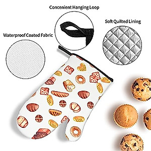 Painted Bread Oven Mitts and Pot Holders Sets 4pcs Heat Resistant Waterproof for Cooking Baking Grilling
