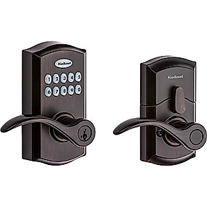 Kwikset SmartCode 955 Keypad Electronic Lever Door Lock Deadbolt Alternative with Pembroke Door Handle Lever Featuring SmartKey Security in Venetian Bronze